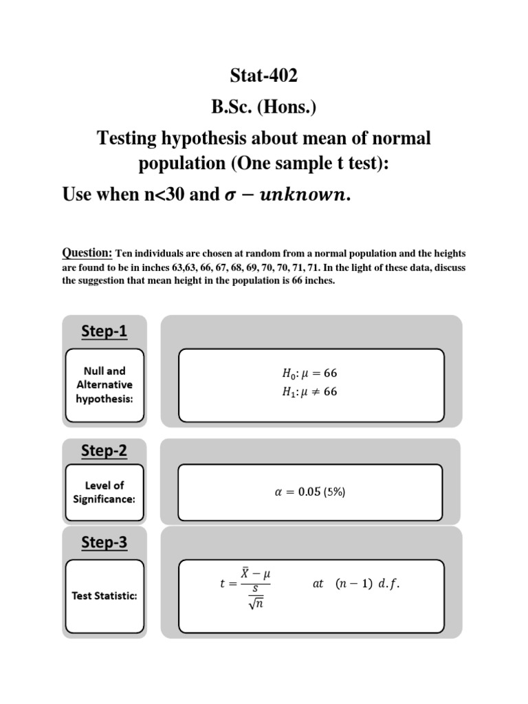One Sample T Test PDF | PDF | Statistical Significance | Statistical ...