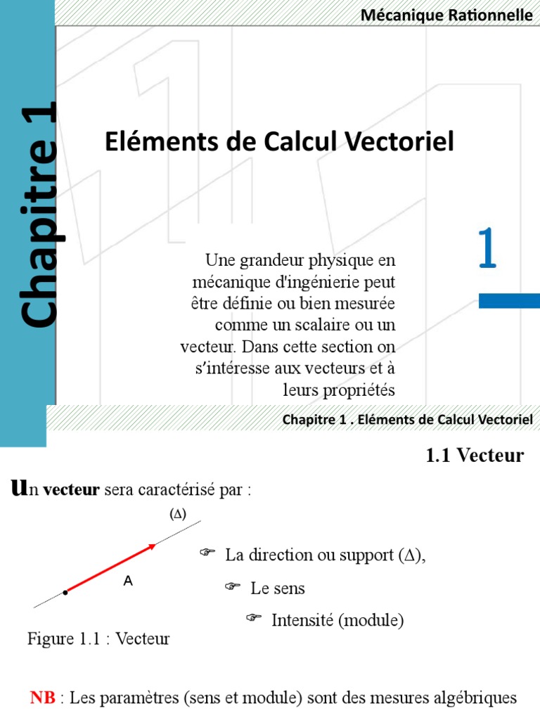 Chapitre 1 - Eléments de Calcul Vectoriel | PDF | Scalaire ...