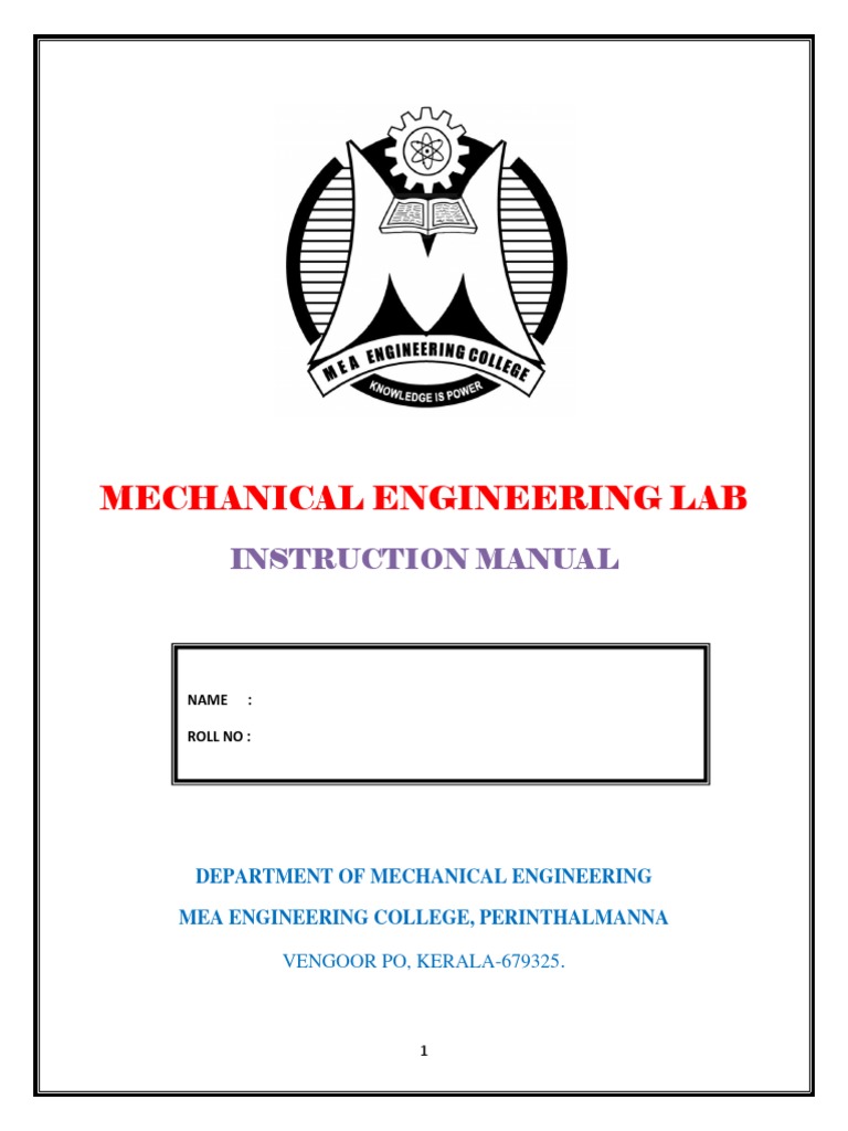 Mechanical Engineering Lab: Instruction Manual | PDF | Reynolds Number ...