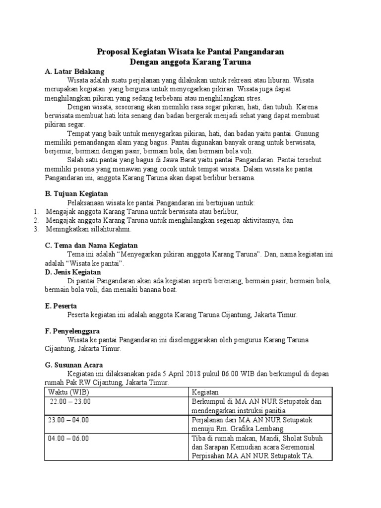 Proposal Wisata Pantai Pangandaran | PDF