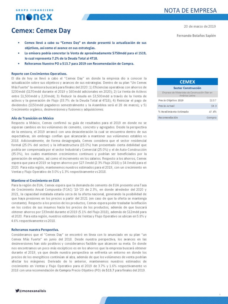 Cemex Day | PDF | Bancos | Inversiones