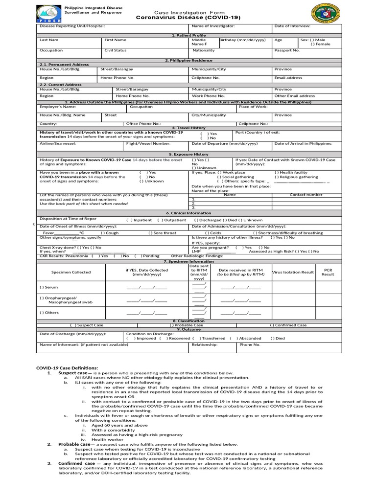 Coronavirus Disease (COVID-19) : Case Investigation Form | PDF | Public ...