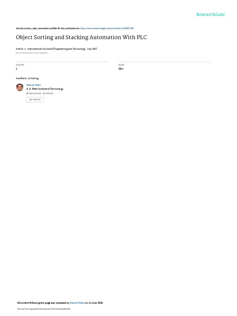 Object Sorting and Stacking Automation With PLC PDF | PDF | Automation | Programmable Logic ...