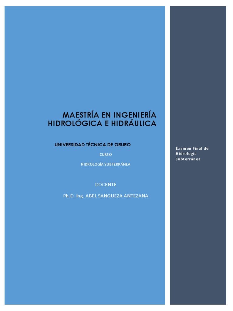 Examen Final Hidrologia-Hidraulica11 PDF | PDF | Agua subterránea | Prueba (evaluación)