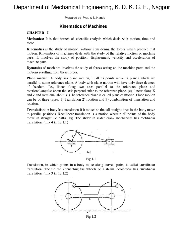 Kinematics of Machines PDF | PDF | Rotation Around A Fixed Axis | Kinematics