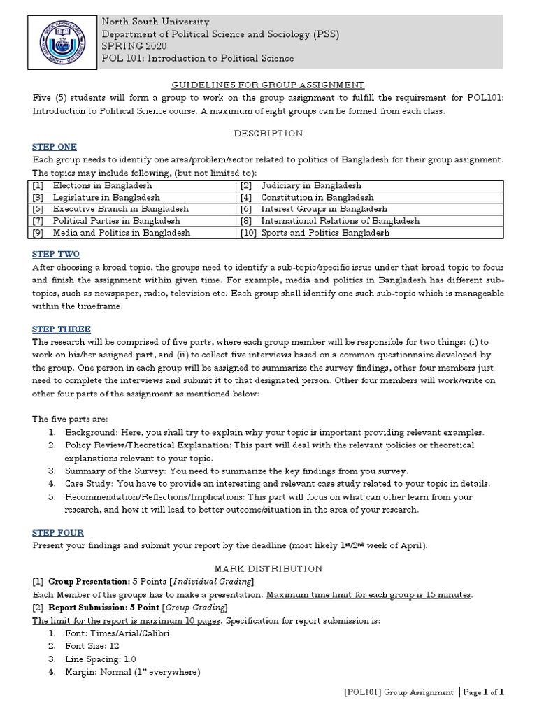 (POL 101) Guidelines For Group Assignment | PDF | Cognition | Learning