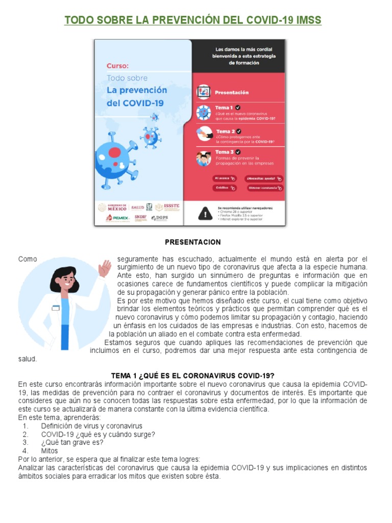 Todo Sobre La Prevencion Del Covid-19 Imss | PDF | Resfriado comun ...