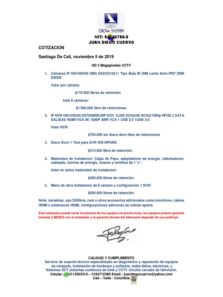 Cotizacion CCTV 2megas | PDF