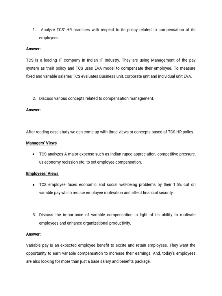 Analyzing TCS HR practices and compensation policies | PDF | Employment ...