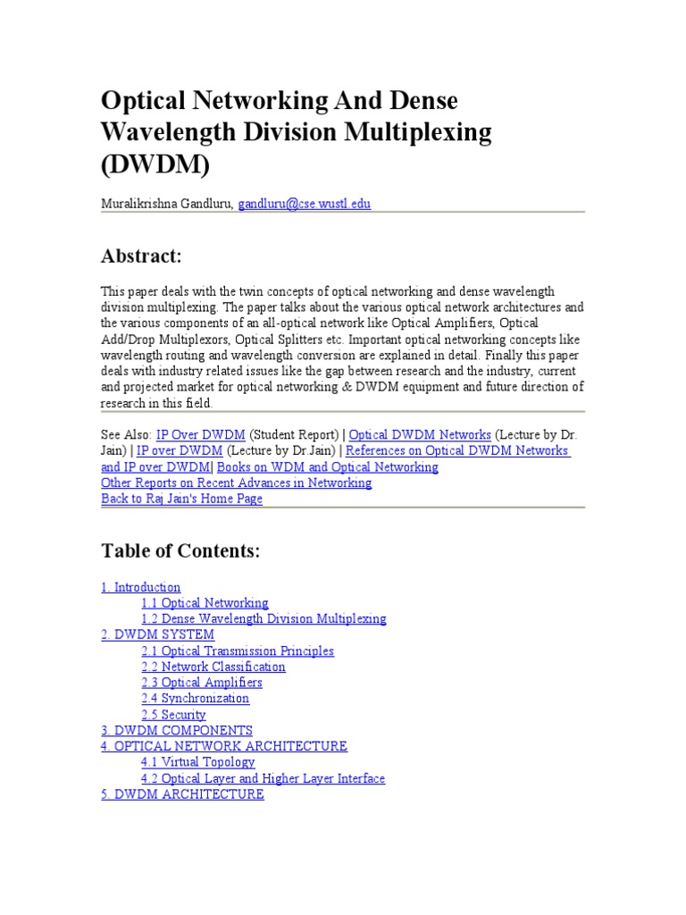 Optical Networking and Dense Wavelength Division Multiplexing | PDF | Wavelength Division ...