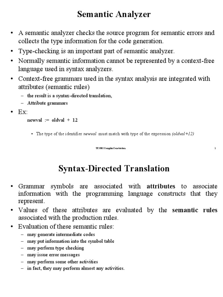 Semantic Analyzer: - The Result Is A Syntax-Directed Translation, - Attribute Grammars | PDF ...