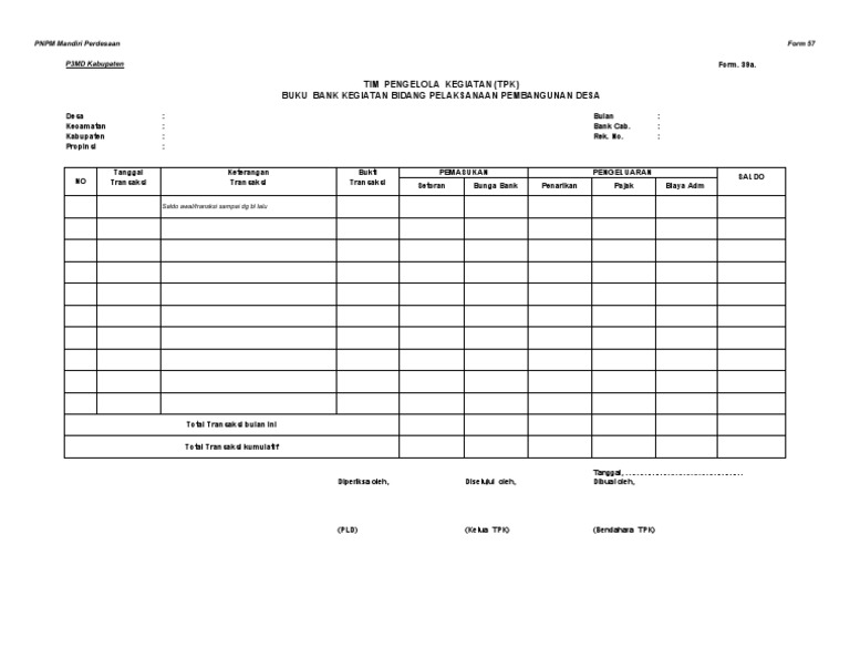 Form. 44a. BUKU BANK KEGIATAN BIDANG PELAKSANAAN PEMBANGUNAN DESA | PDF