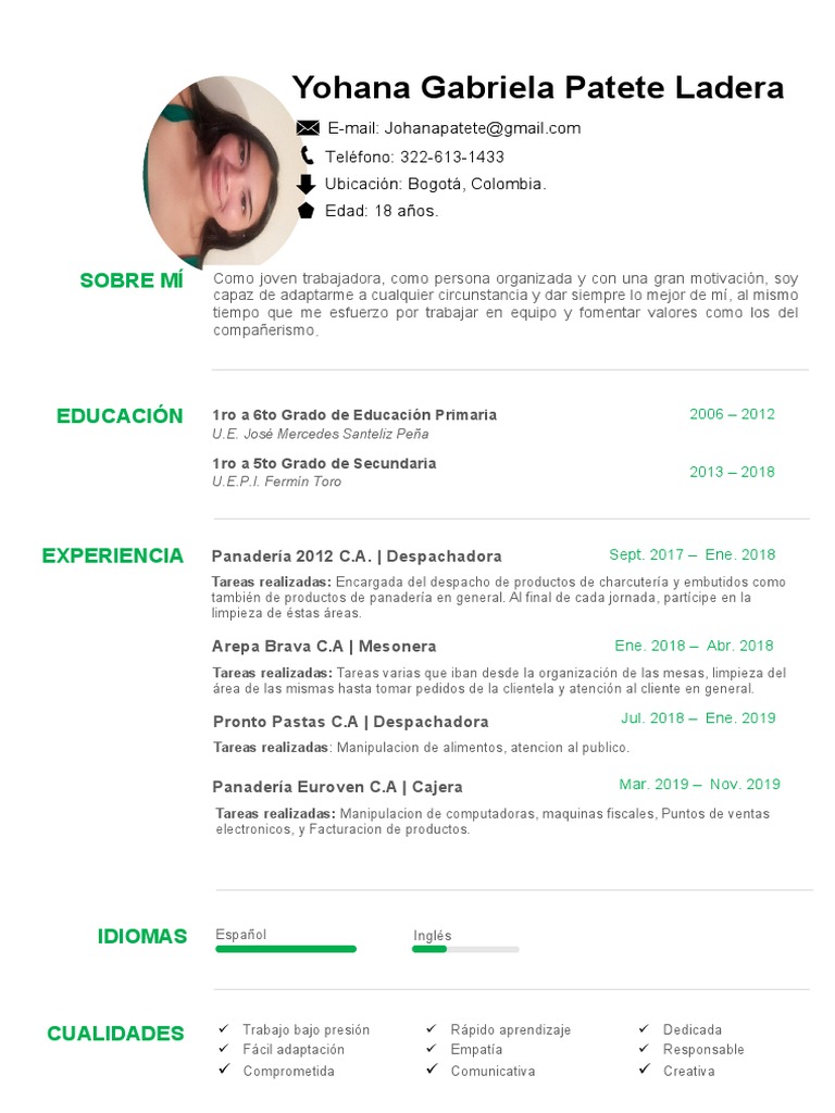 Currículum de Yohana Patete en Bogotá | PDF | Crecimiento personal y ...