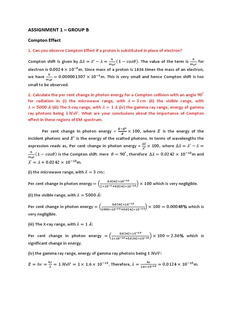Assignment 1 - Group B: Compton Effect | PDF | Uncertainty Principle | Scanning Tunneling Microscope