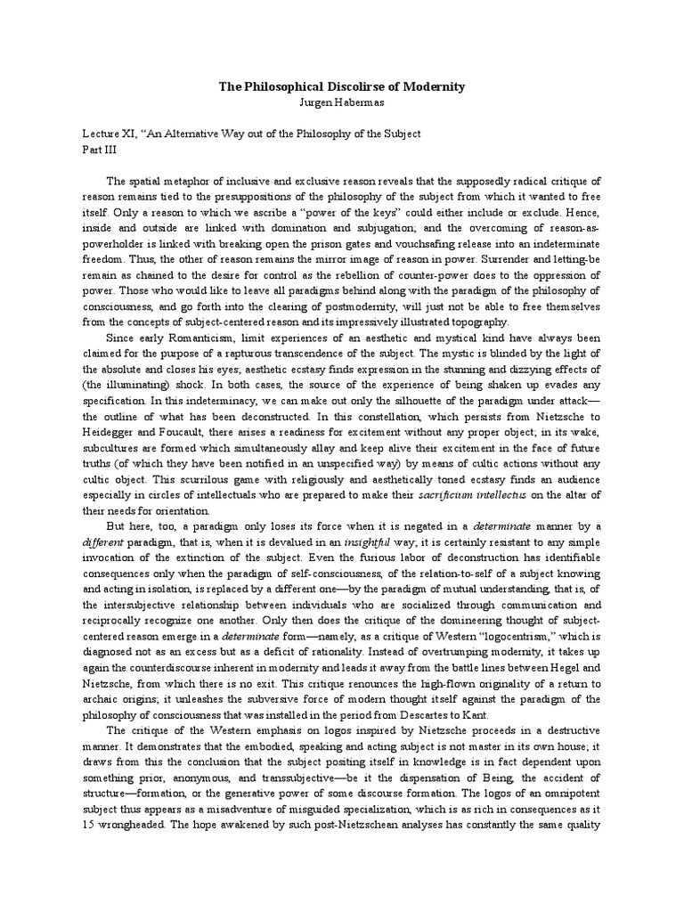 Modernity's Philosophical Discourse Unveiled | PDF | Reason ...