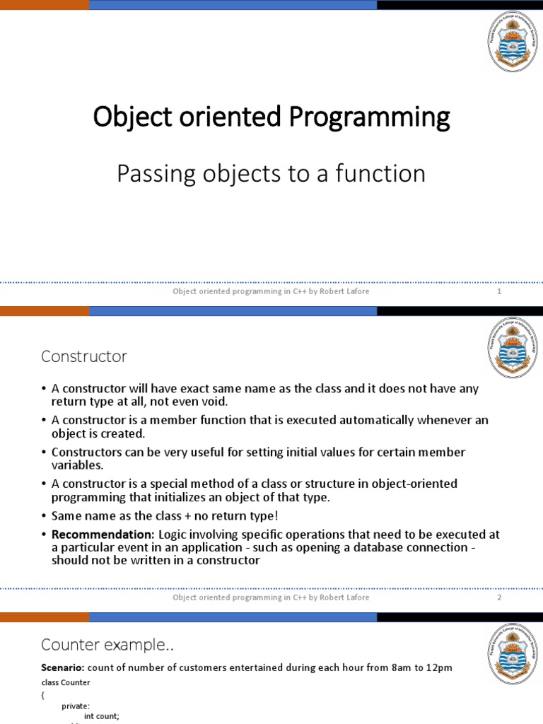 Object Oriented Programming: Passing Objects To A Function | PDF | Constructor (Object Oriented ...