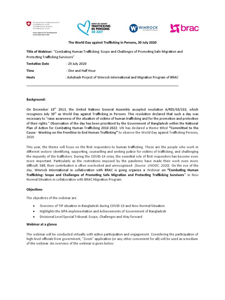 Concept Note On Webinar On WDaTIP | PDF | Human Trafficking ...