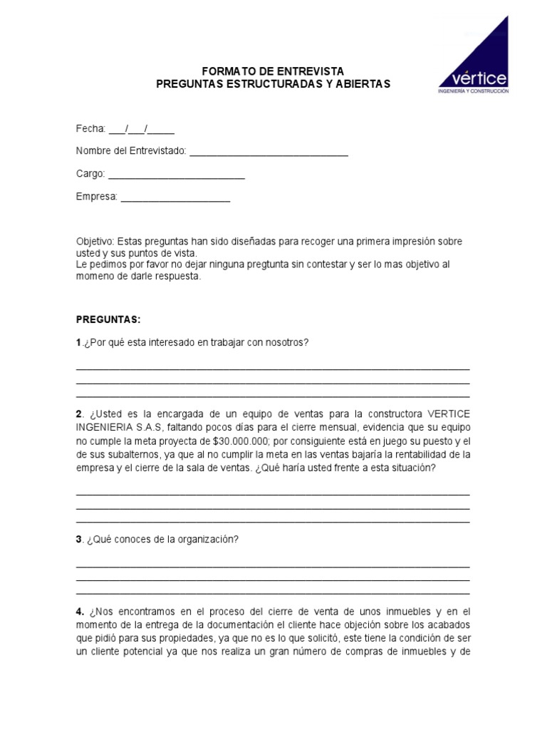 Formato de Entrevista Estructurada | PDF | Business