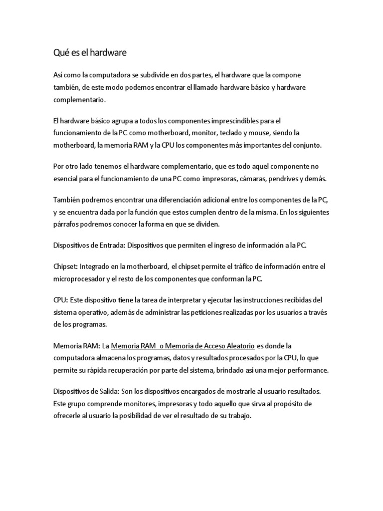 Hardware y software: conceptos clave | PDF | Hardware de la computadora | Software