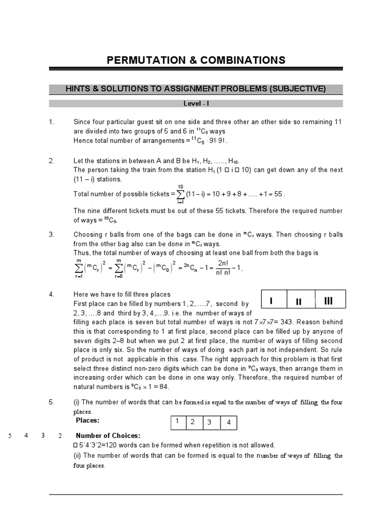 Permutation & Combinations: Hints & Solutions To Assignment Problems ...