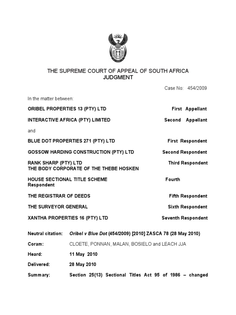 The Supreme Court of Appeal of South Africa: Judgment | PDF | Mortgage ...