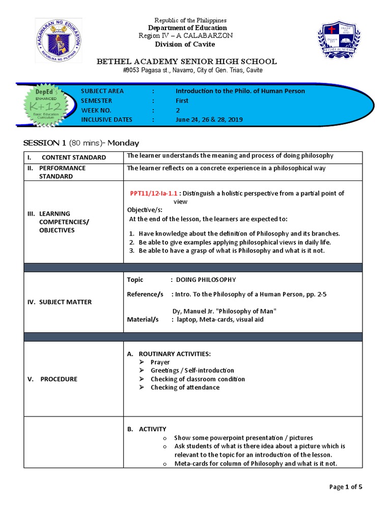 Introduction to Philosophy Lesson Plan | PDF | Concept | Thought