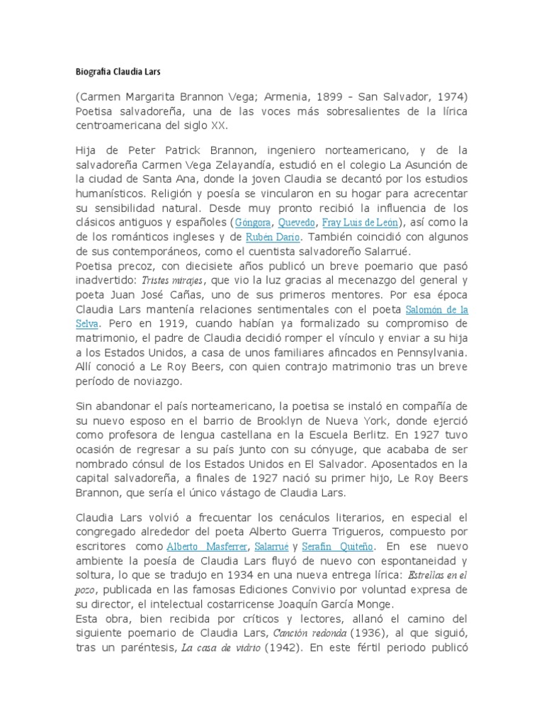 Biografia Claudia Lars | PDF | Literatura en español | Poesía