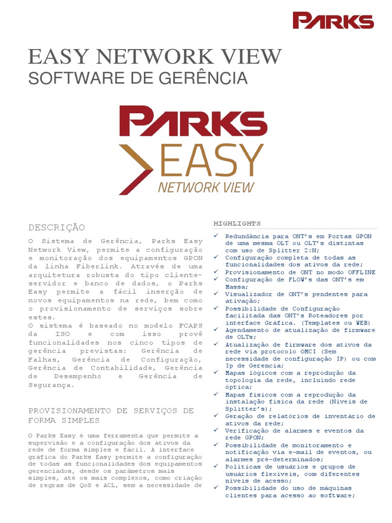 Datasheet Parks Easy Network View | PDF | Modelo cliente – Servidor ...