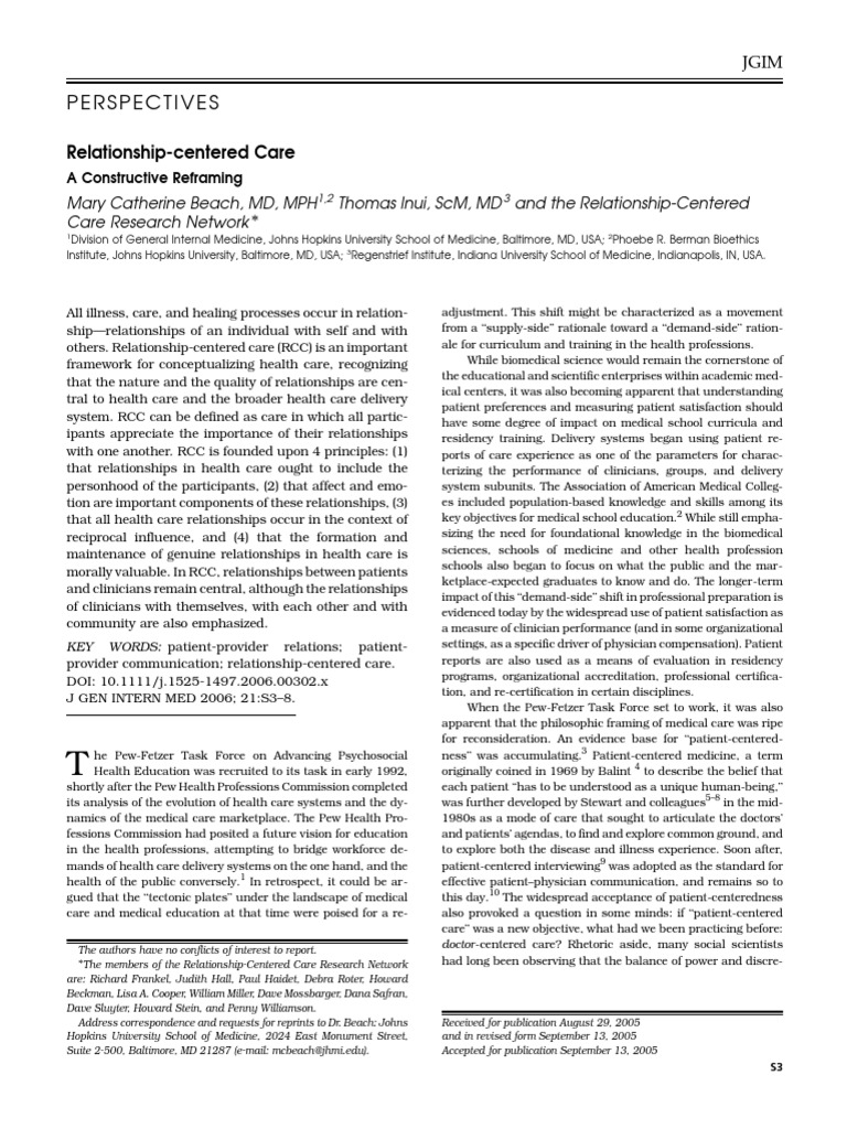Relationship Centered Care | PDF | Community | Health Care