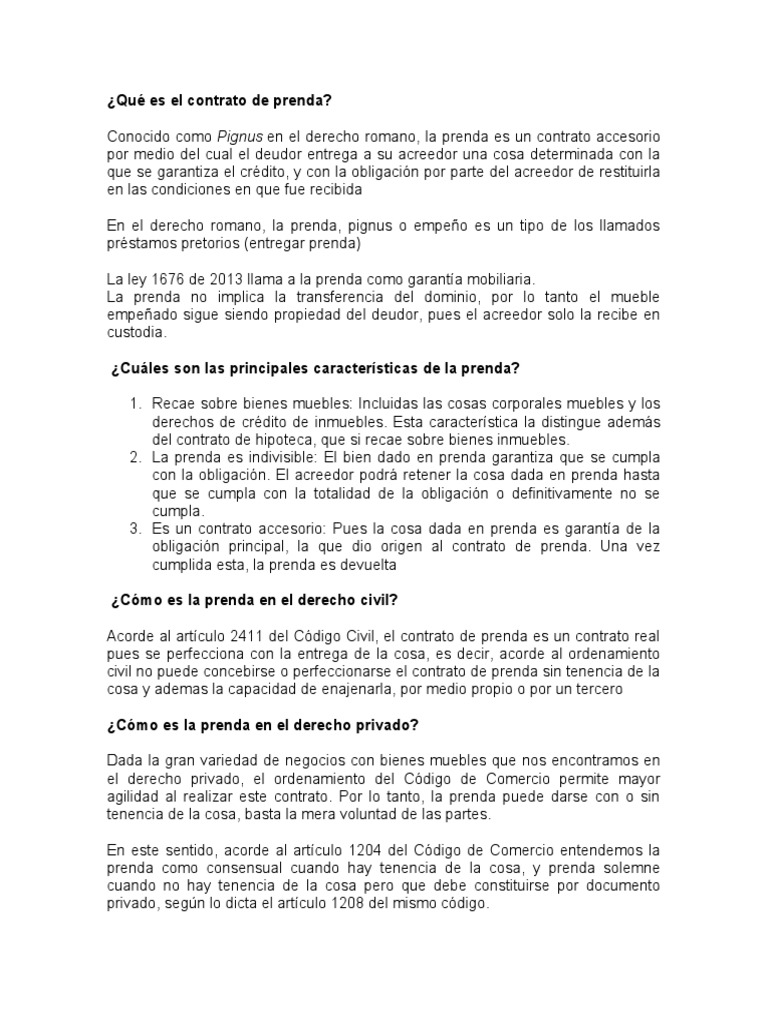 Contrato de Prenda | PDF | Propiedad | Derecho civil (sistema legal)
