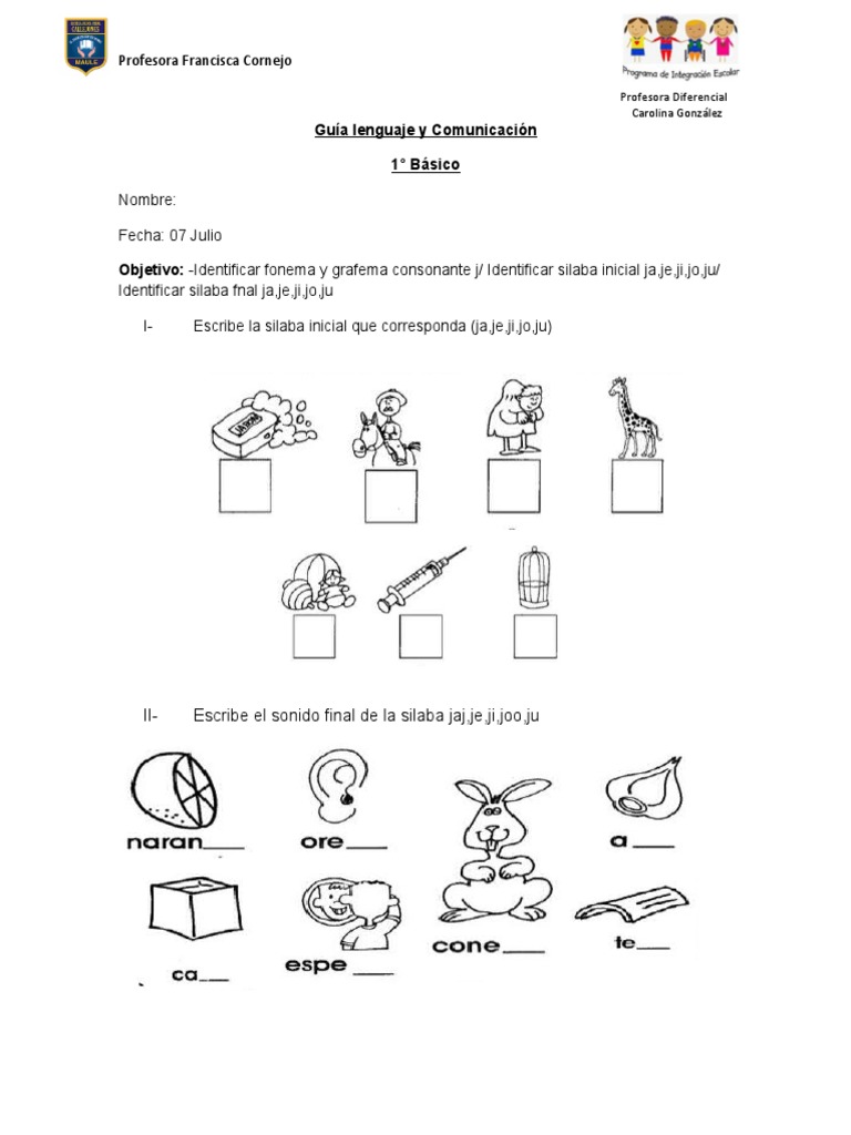 Guia 1° Consonante J 07 Julio | PDF