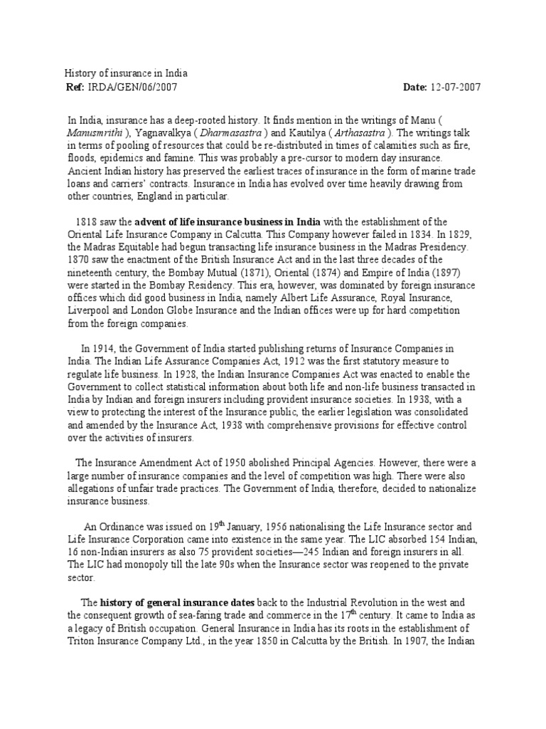 History of Insurance in India | PDF | Insurance | Economies