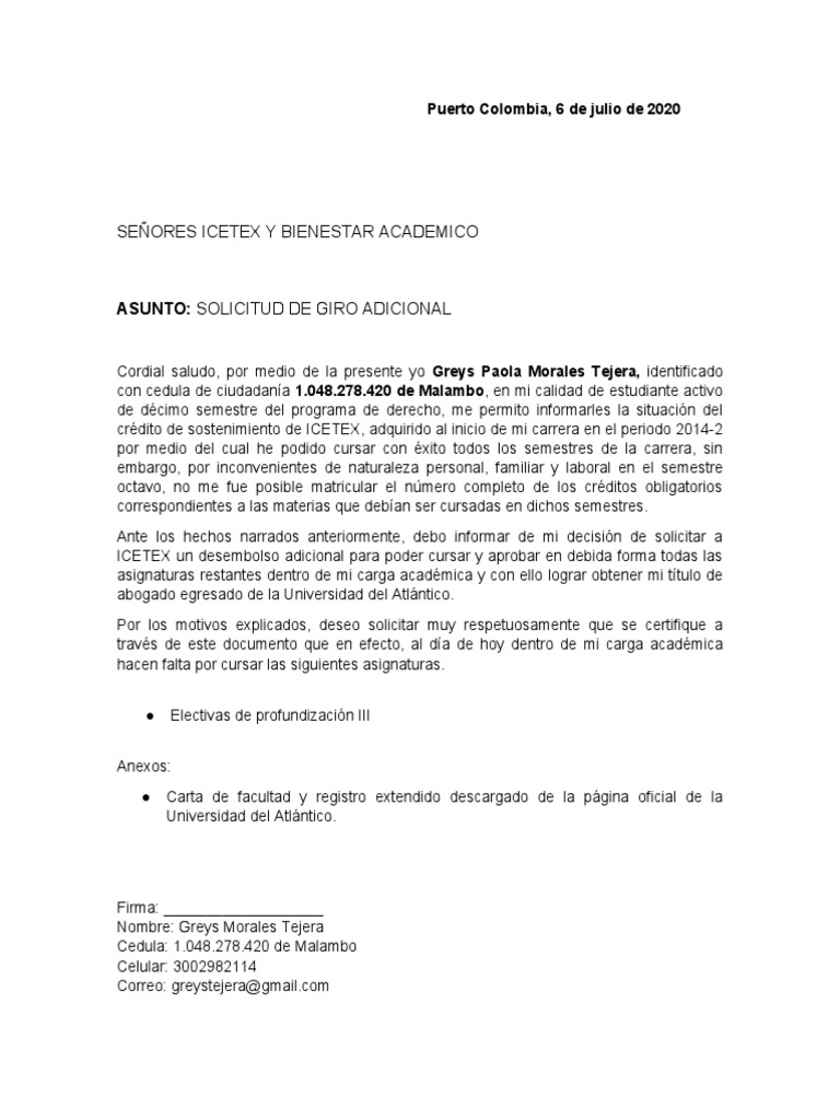 Carta Solicitud Giro Adicional | PDF