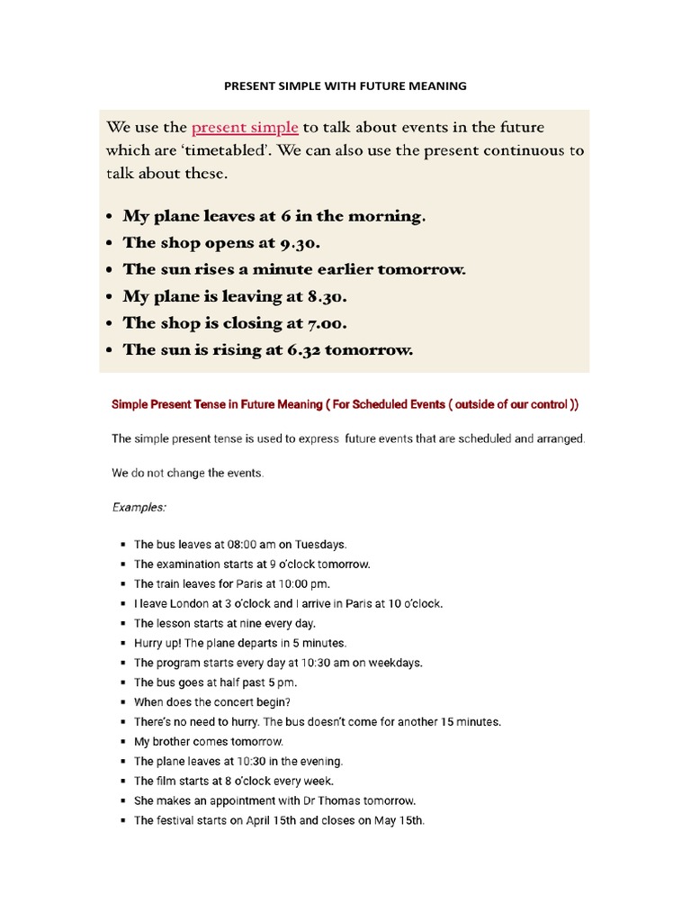 Present Simple With Future Meaning | PDF