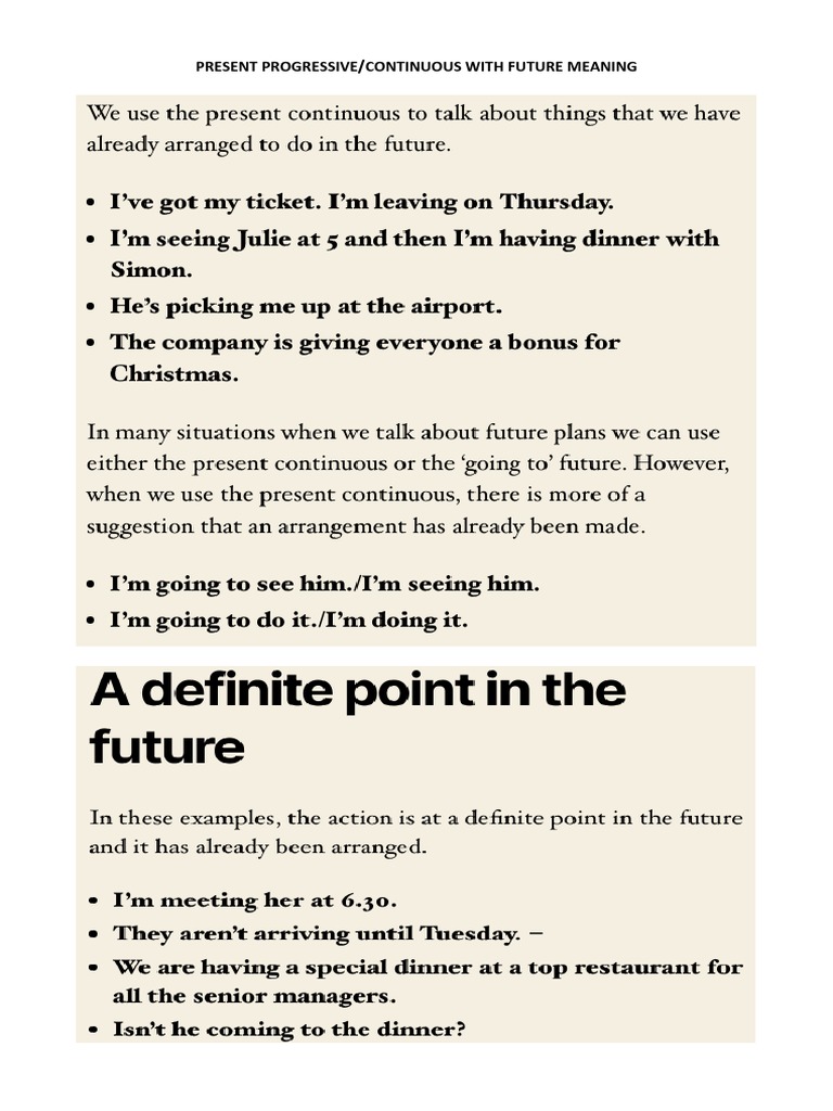 Present Progressive With Future Meaning | PDF