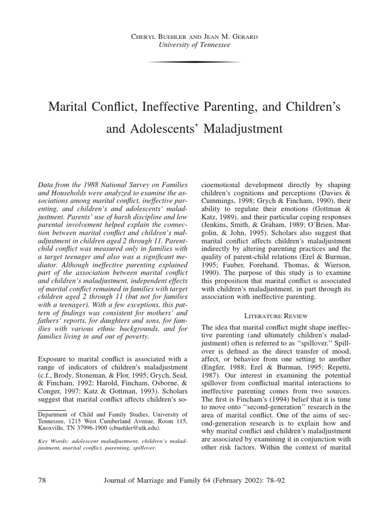 Marital Conflict, Ineffective Parenting, and Children's and Adolescents' Maladjustment | PDF ...