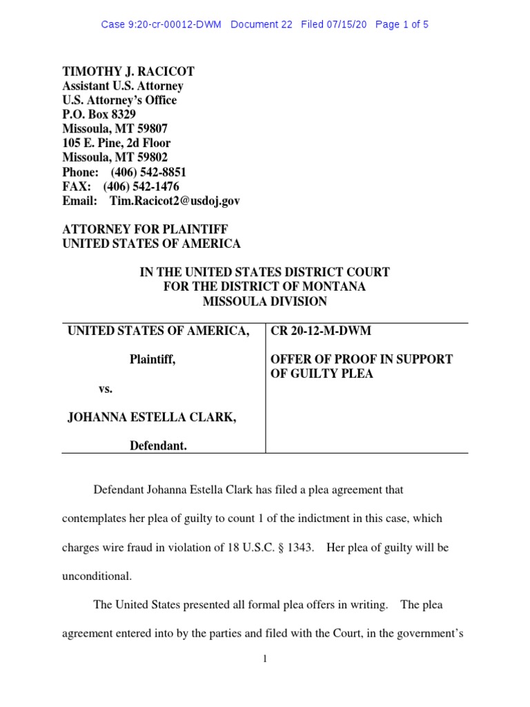 Johanna Clark Offer of Proof | PDF | Fraud | Mail And Wire Fraud