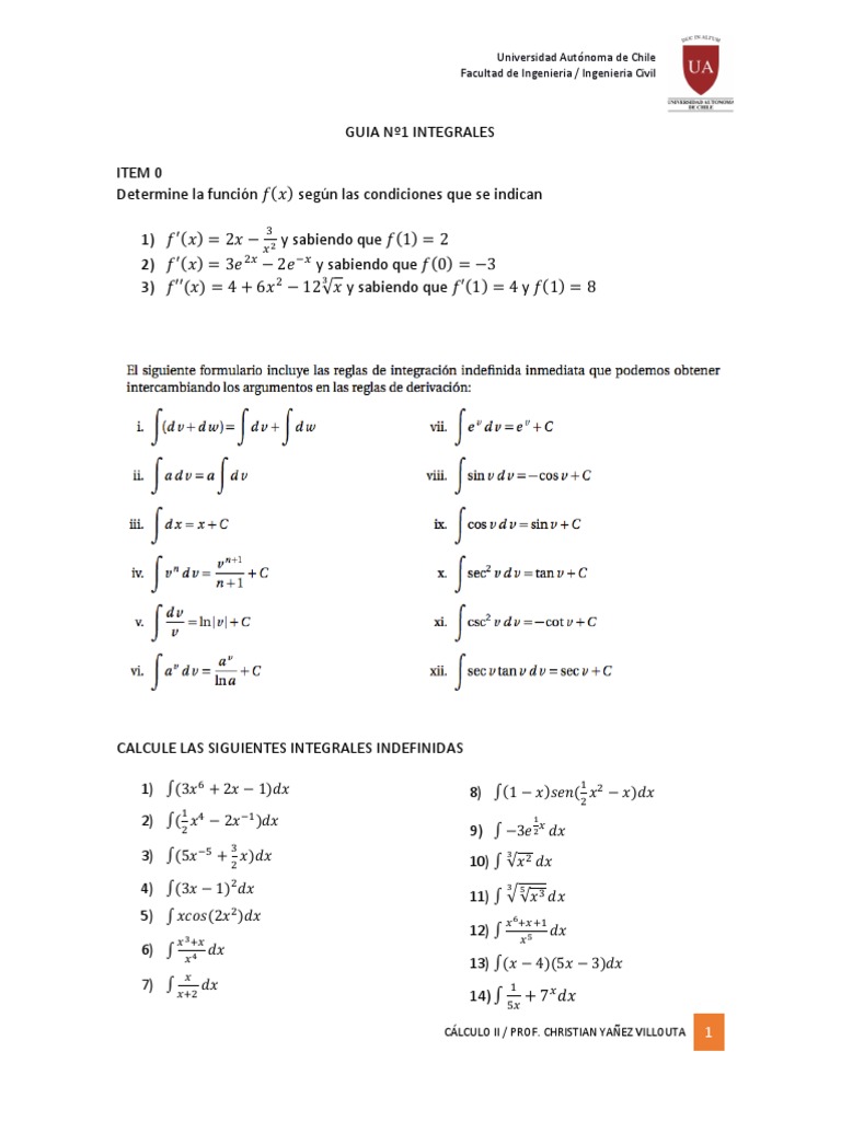 Guia Nº1 Integrales | PDF | Cálculo | Relaciones matematicas