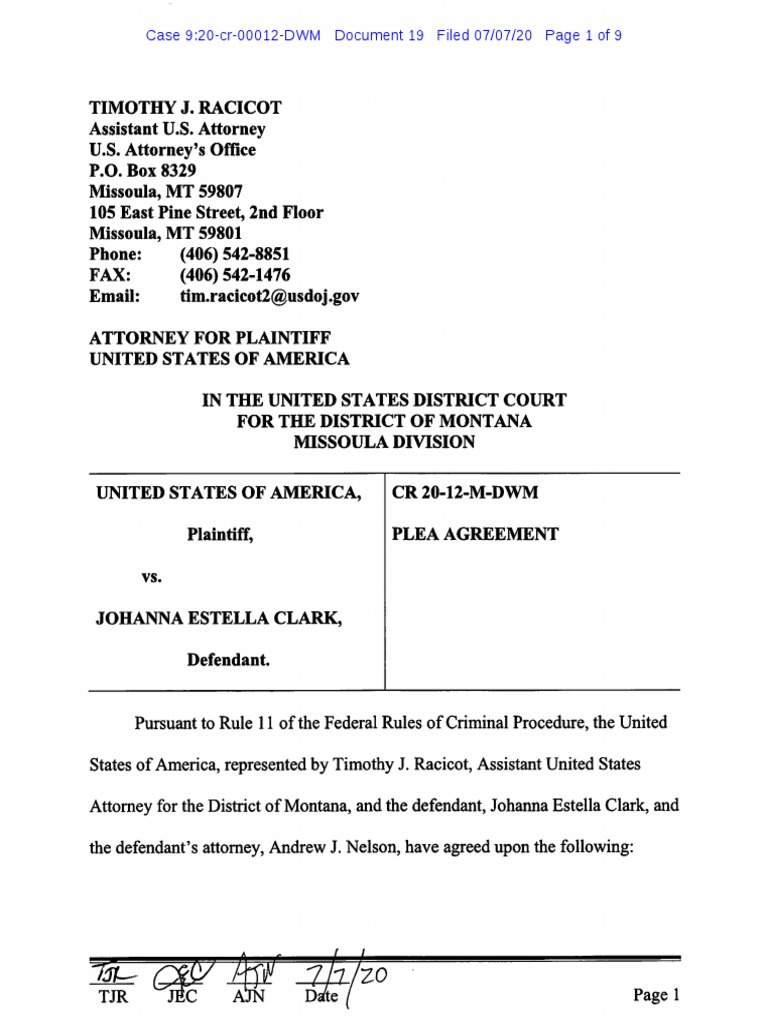 Montana Federal Wire Fraud Plea Agreement | PDF | Plea | United States ...