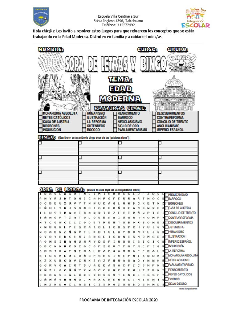 Sopa de Letras Edad Moderna 8° PDF | PDF