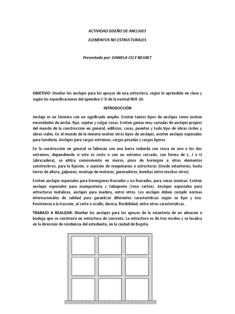 Actividad Diseño de Anclajes | PDF | Ingeniero civil | Ingeniería de ...