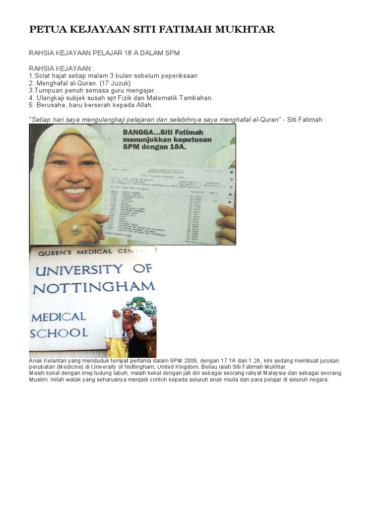 Petua Kejayaan Siti Fatimah Mukhtar | PDF