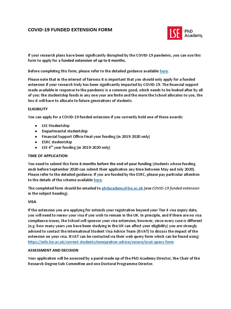 COVID-19 PhD Extension Form | PDF | Doctorate | Business