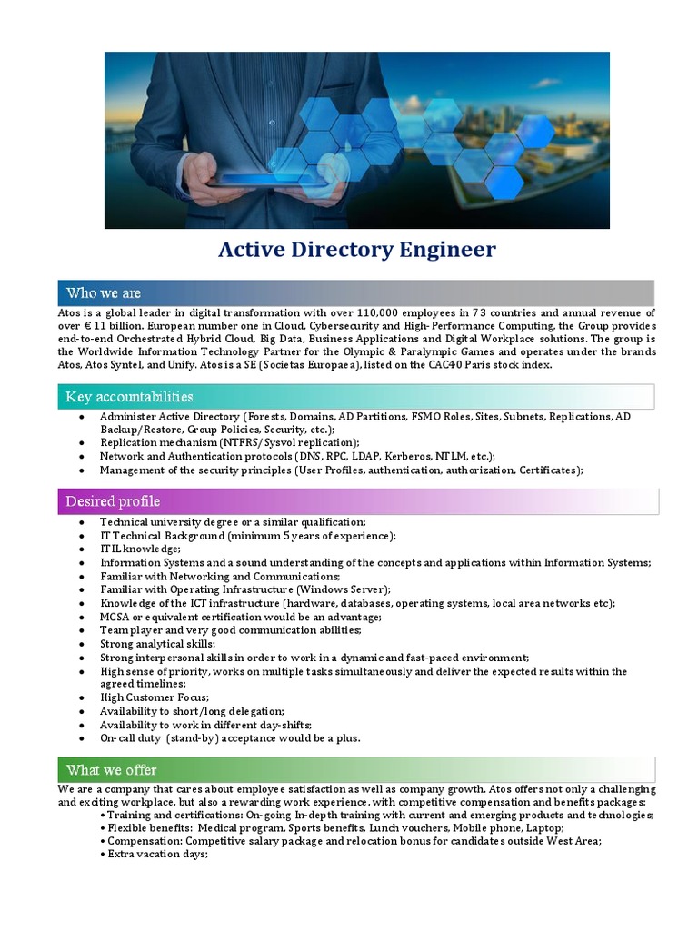 Job Description - Active Directory Engineer | PDF | Active Directory | Computer Network