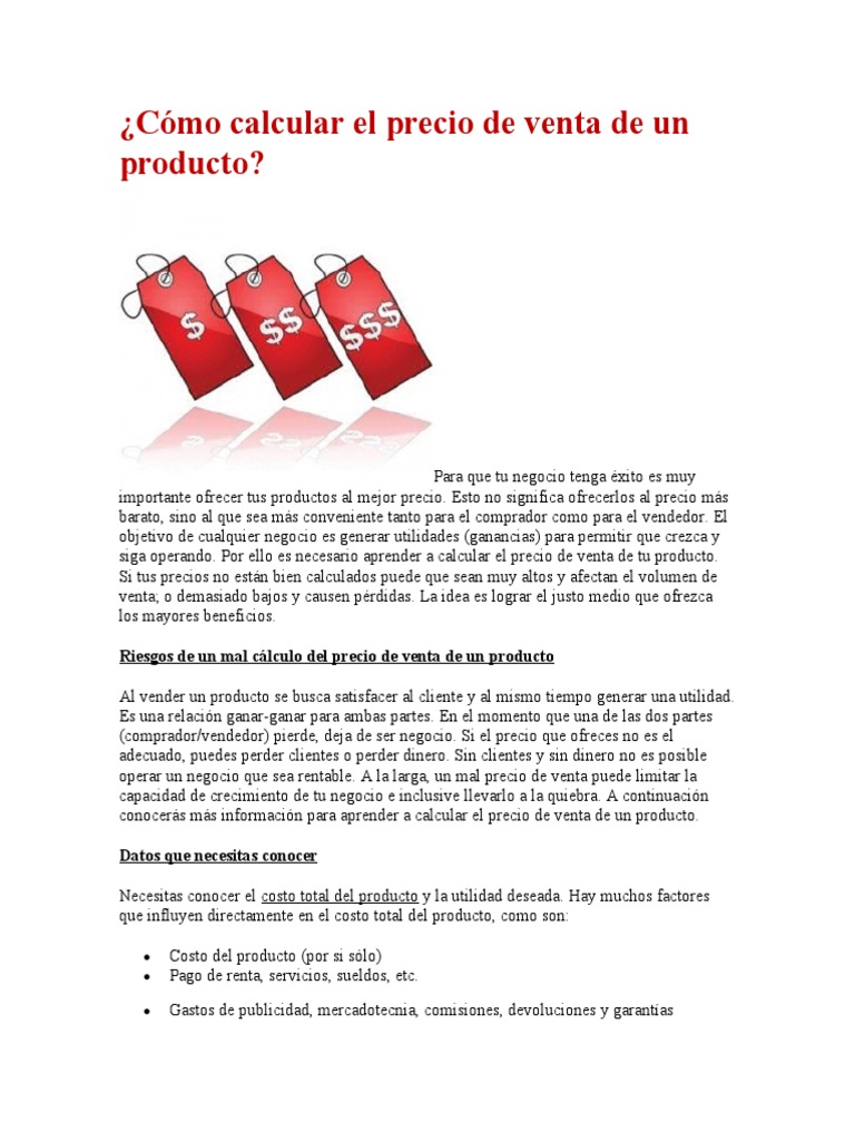 Cómo Calcular El Precio de Venta de Un Producto | PDF | Precios | Salario