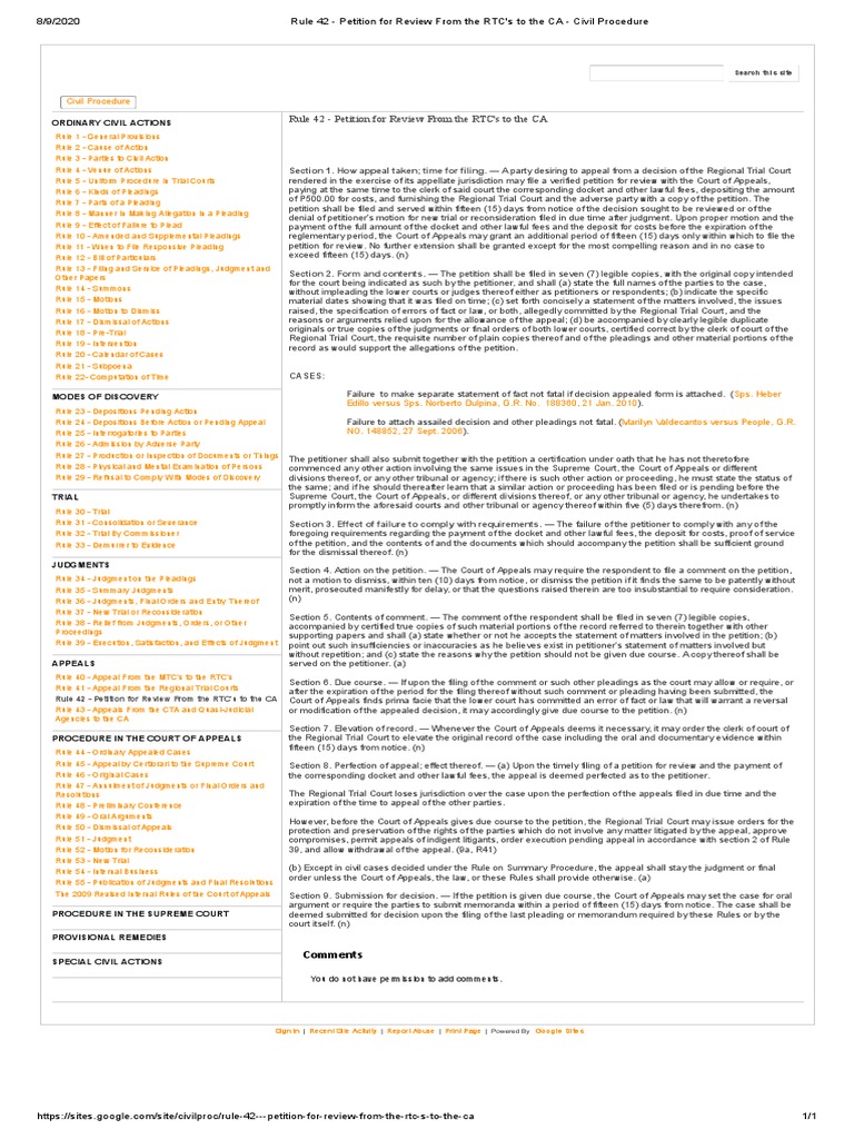 Rule 42 - Petition For Review From The RTC's To The CA - Civil ...