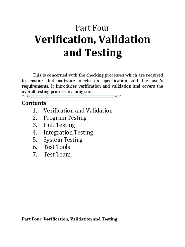 Verification, Validation and Testing: Part Four | PDF | Software ...