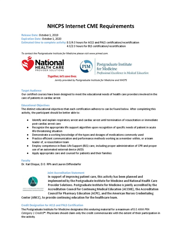 NHCPS Internet CME Requirements: Release Date: Expiration Date: Estimated Time To Complete ...