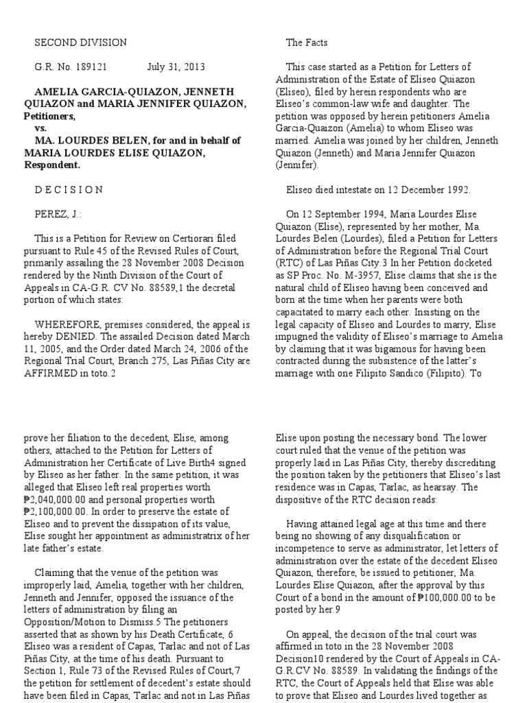 Quiazon Vs Quiazon | PDF | Domicile (Law) | Marriage