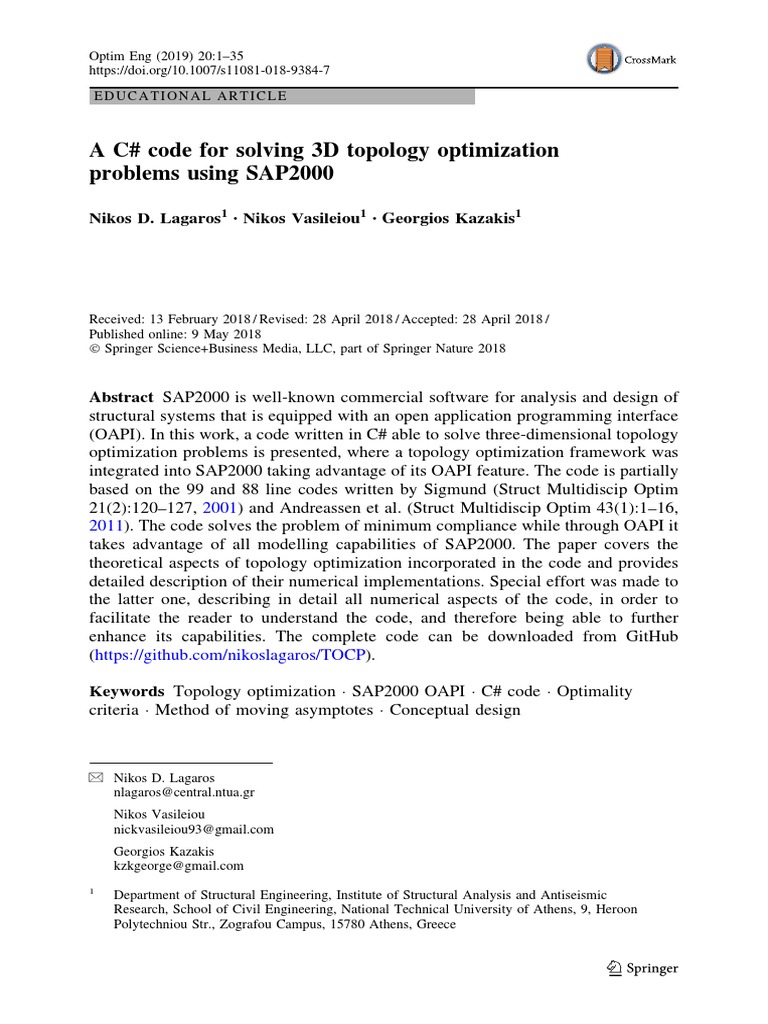 A C# Code For Solving 3D Topology Optimization Problems Using SAP2000 ...